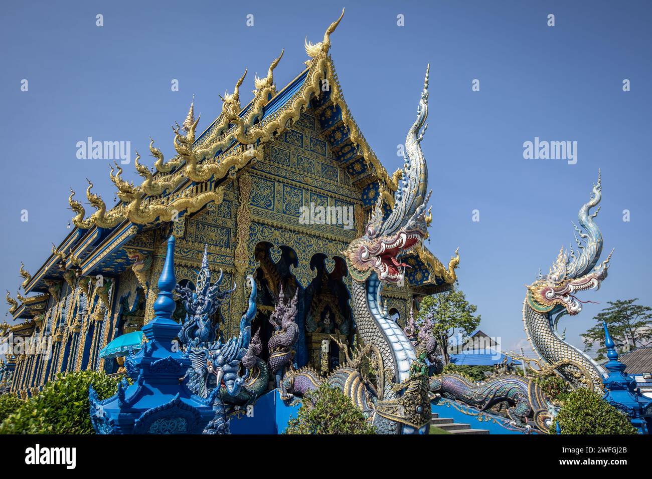 A general view of the Blue Temple. Wat Rong Suea Ten (Temple of the ...