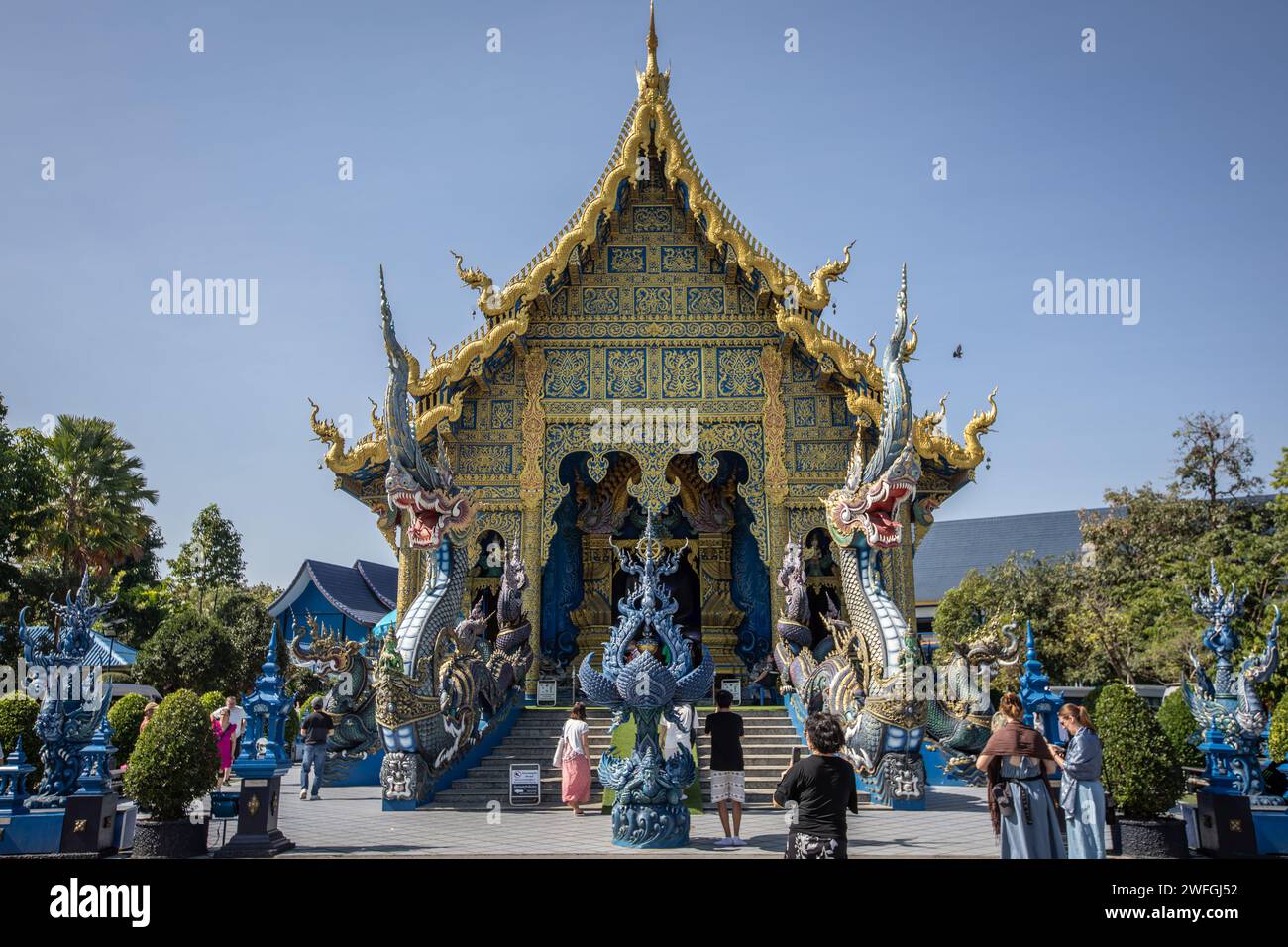 A general view of the Blue Temple. Wat Rong Suea Ten (Temple of the ...