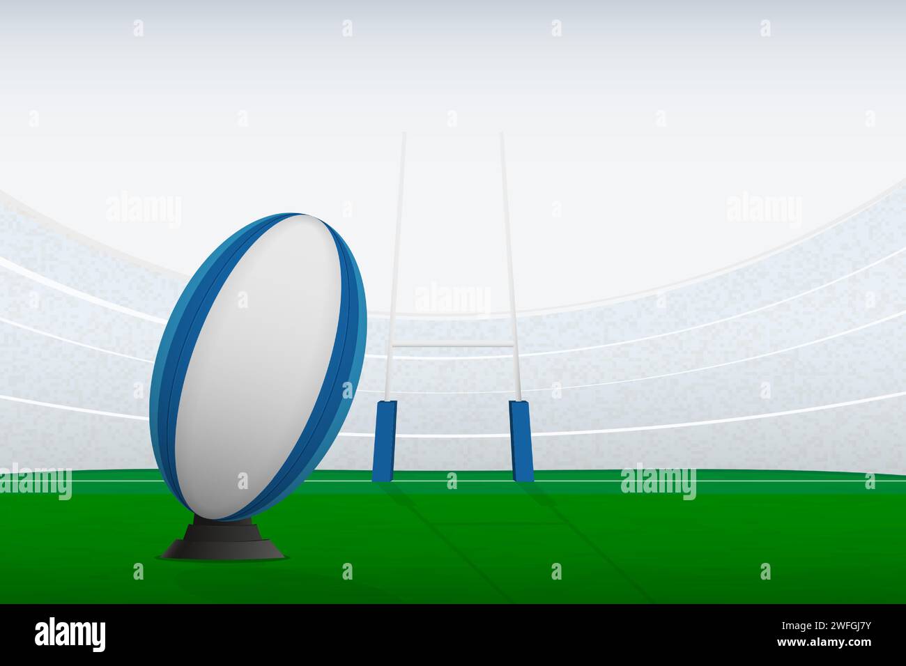Preparing for kick in rugby game, striking the ball to send it between ...