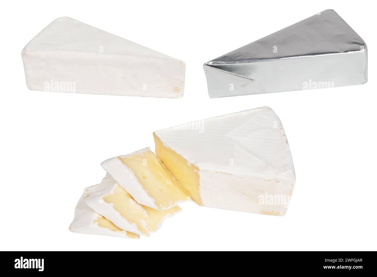 Brie cheese in a triangle on white background isolated Stock Photo - Alamy