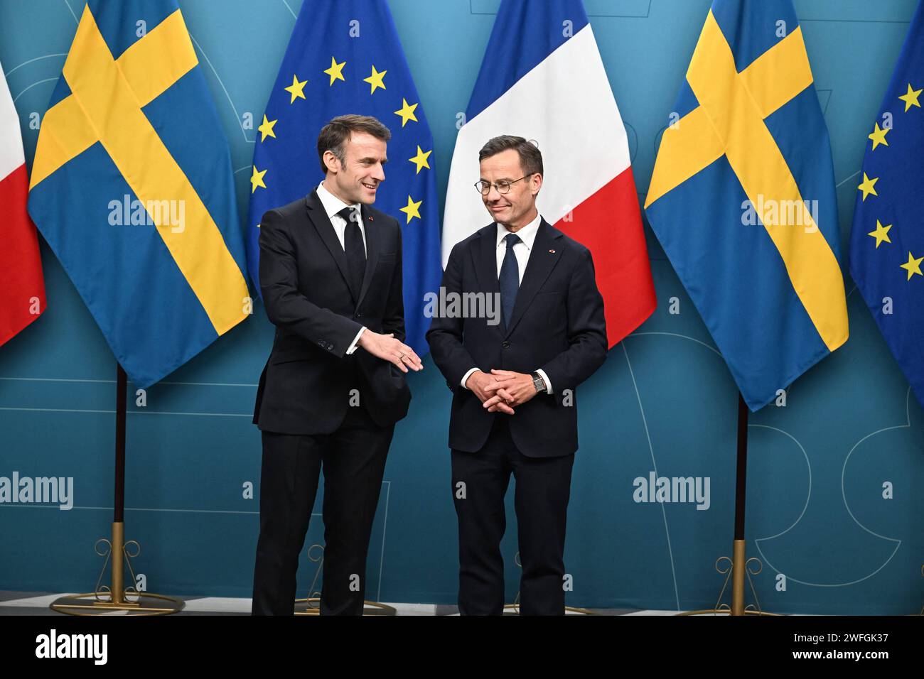 Stockholm, Sweden. 30th Jan, 2024. French President Emmanuel Macron and ...