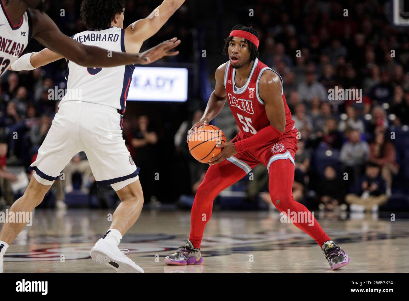 Loyola Marymount guard Dominick Harris (55) controls the ball while ...