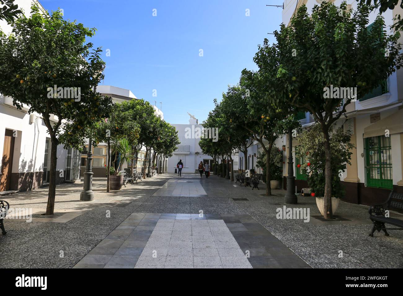 Rota, Cadiz, Spain- October 10, 2023: Narrow streets and whitewashed ...
