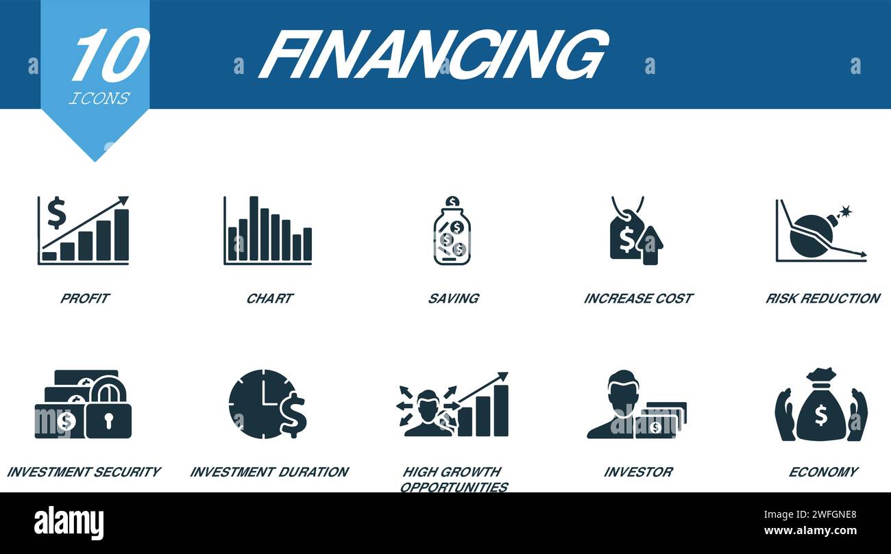Financing icons set. Creative icons: profit, chart, saving, increase ...
