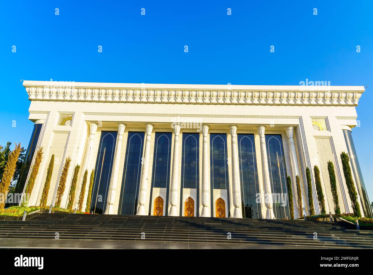 Forums Palace in Tashkent on a sunset with blue sky, capital of ...