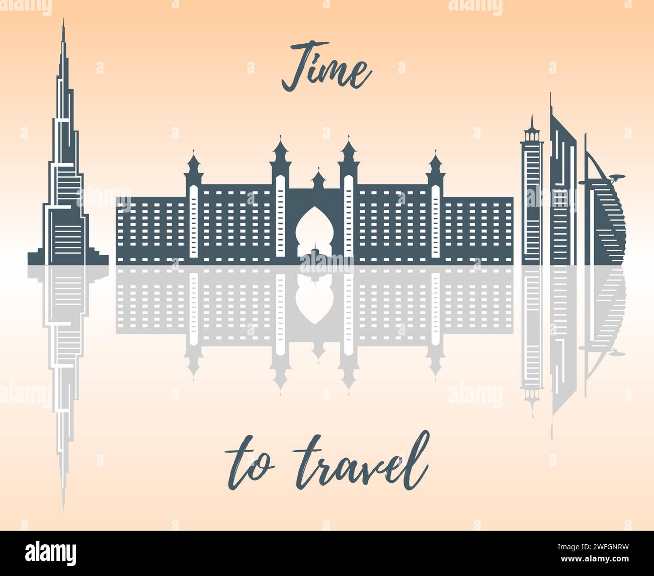 United Arab Emirates skyscrapers silhouette. Dubai buildings, hotels ...