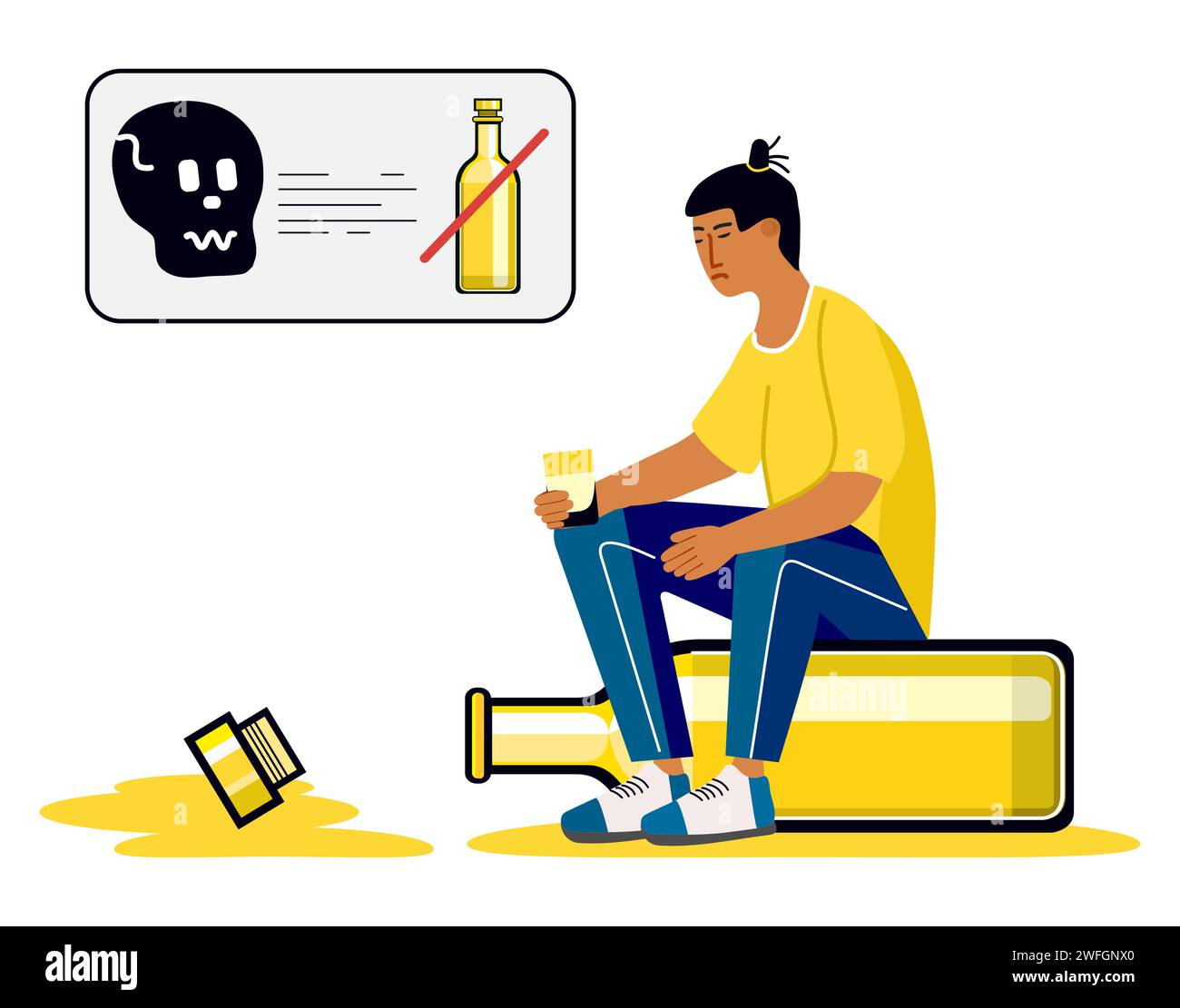 Alcoholism problem vector illustration. Unhealthy lifestyle. Alcoholic ...