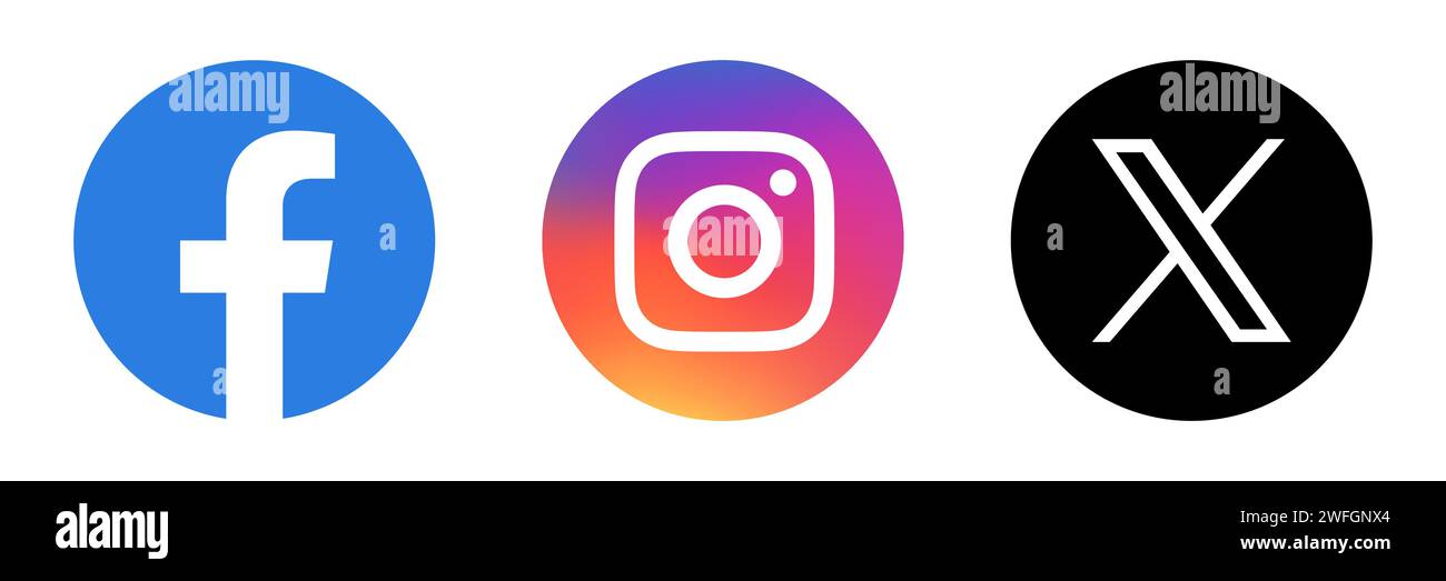 Social Media App Icon Set Facebook Instagram And X Former Twitter Circle Shape Vector