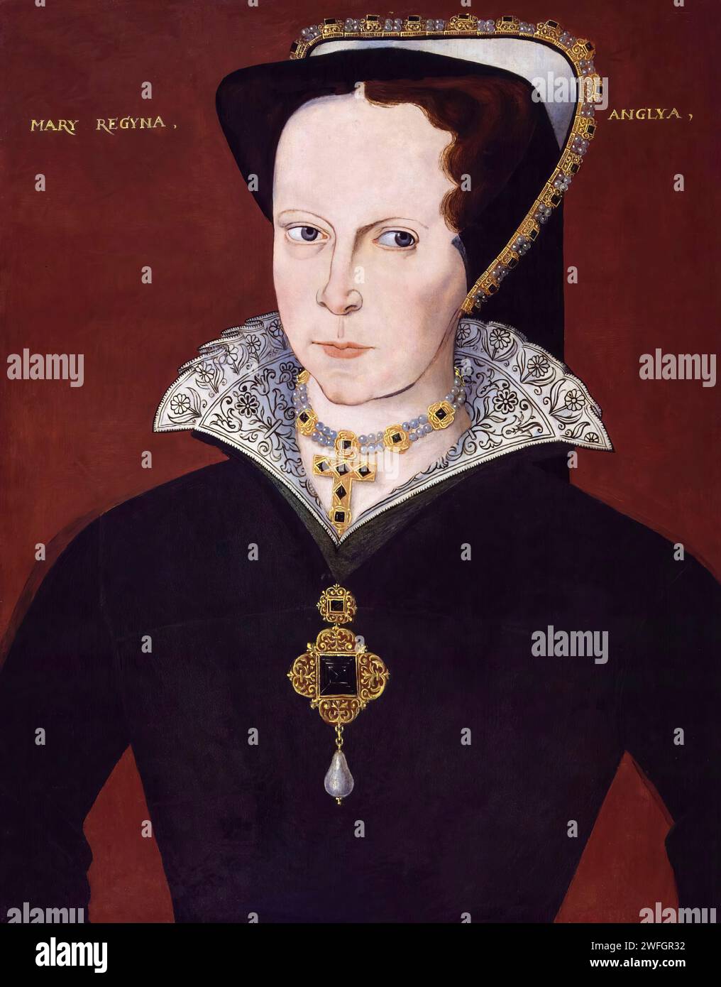 Mary I of England (1516-1558), known as 'Bloody Mary', portrait painting in oil on panel, 1597 ...