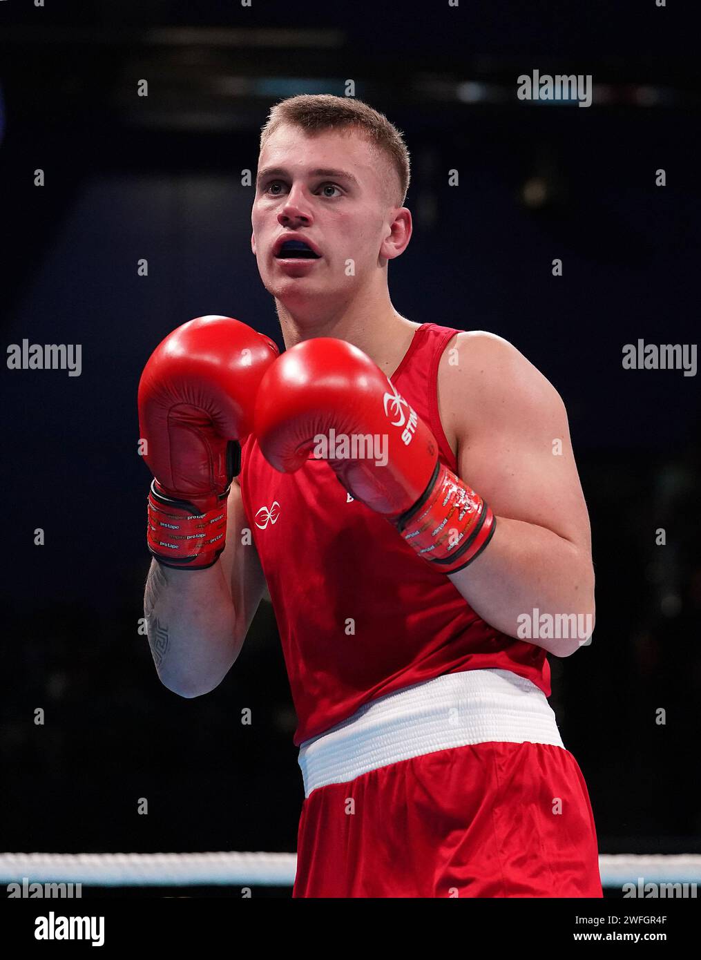 Scotland's Alan Perrie (left) in action during his Light Heavy weight ...
