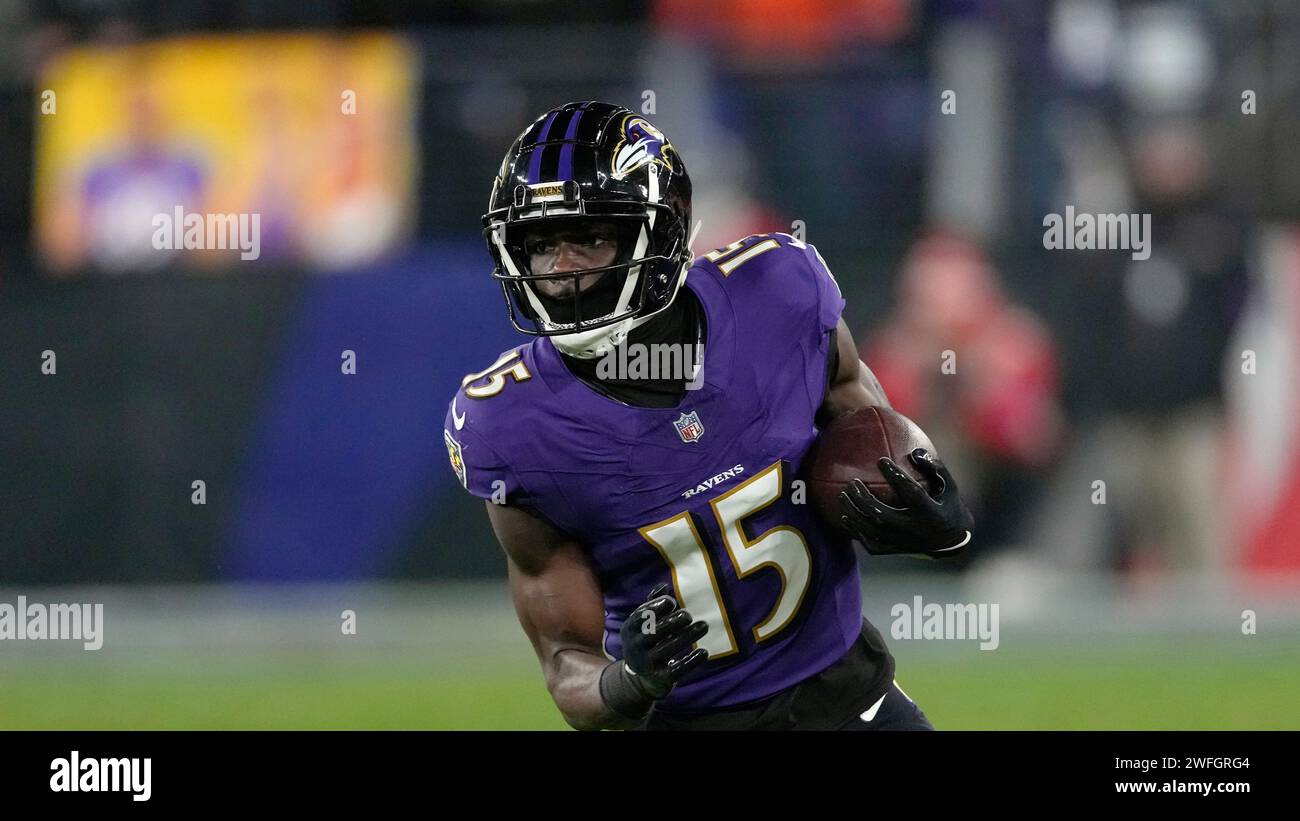 Baltimore Ravens wide receiver Nelson Agholor (15) in action during the ...