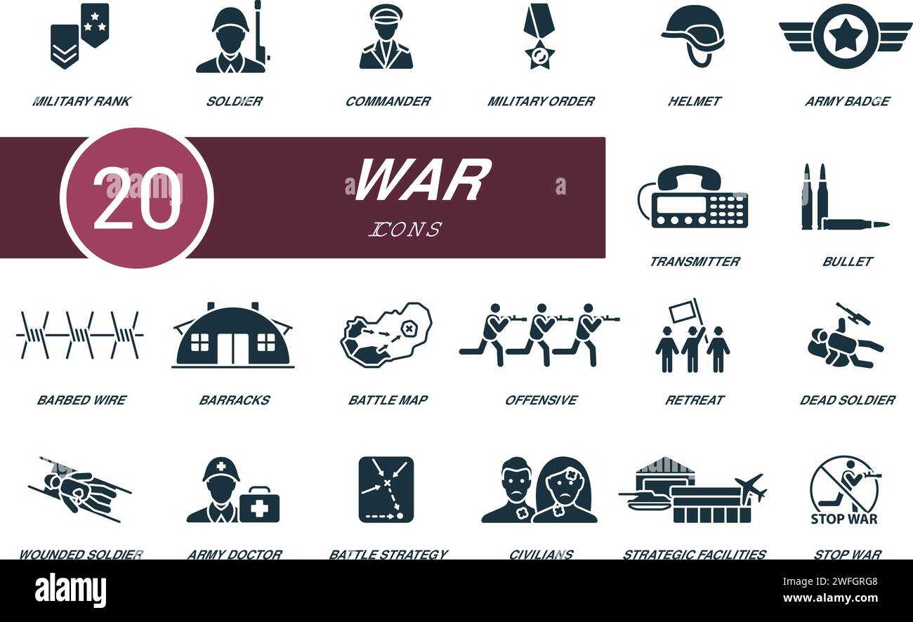 War icon set. Creative icons: military rank, soldier, commander ...
