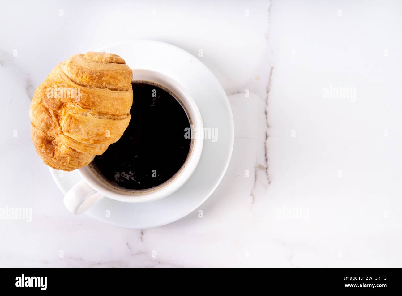 Black espresso coffee cup with croissant and coffee beans, simple ...