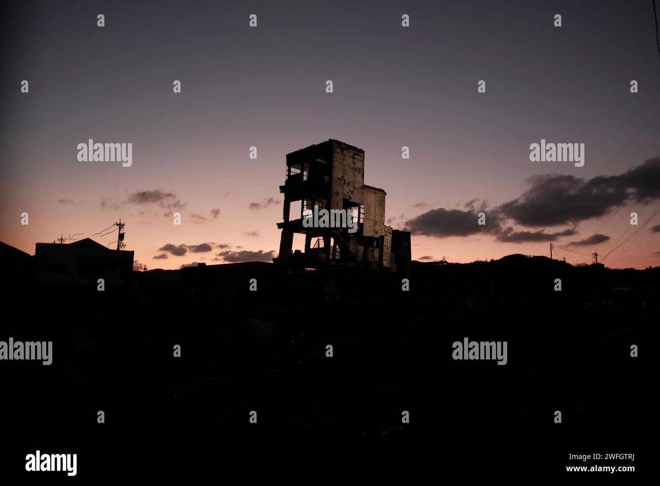 A photo shows a disaster-stricken area damaged by a massive earthquake ...