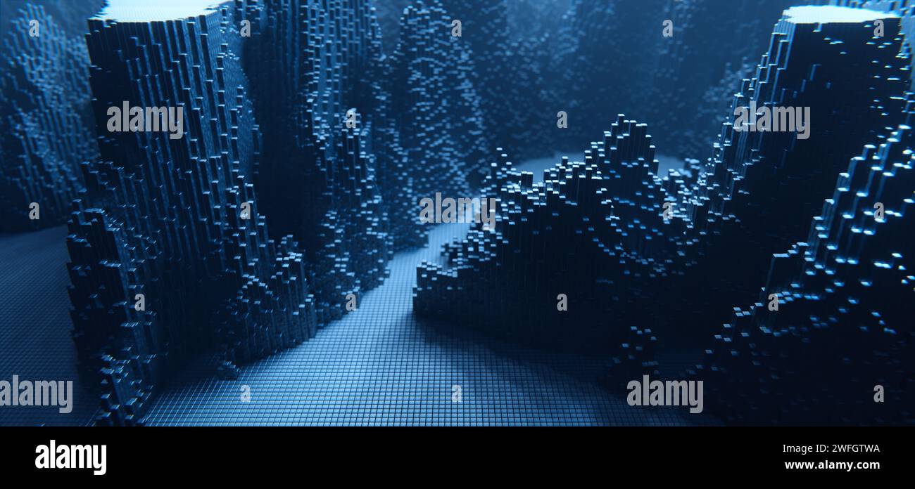 Abstract blue cubic landscape technology background. Technology concept ...