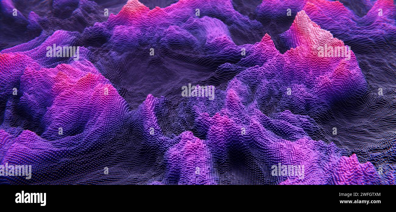 Abstract purple cubic landscape technology background. Technology ...