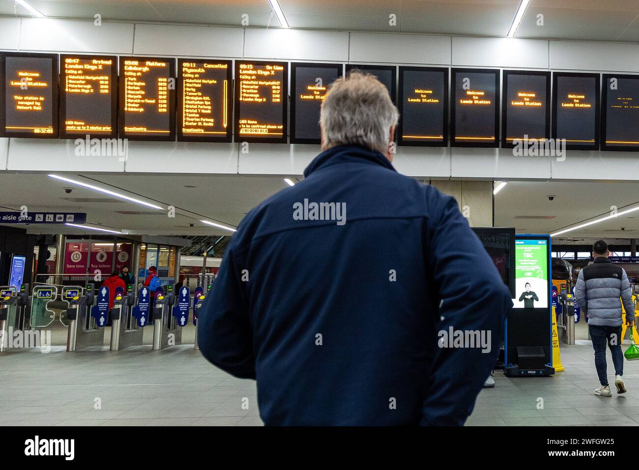 Leeds, UK, 31 January 2024, ASLEF picket line at Leeds railway station ...