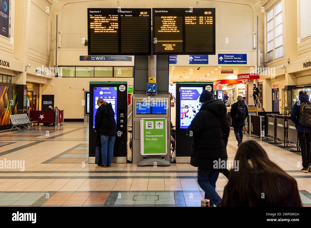 Leeds, UK, 31 January 2024, ASLEF picket line at Leeds railway station ...