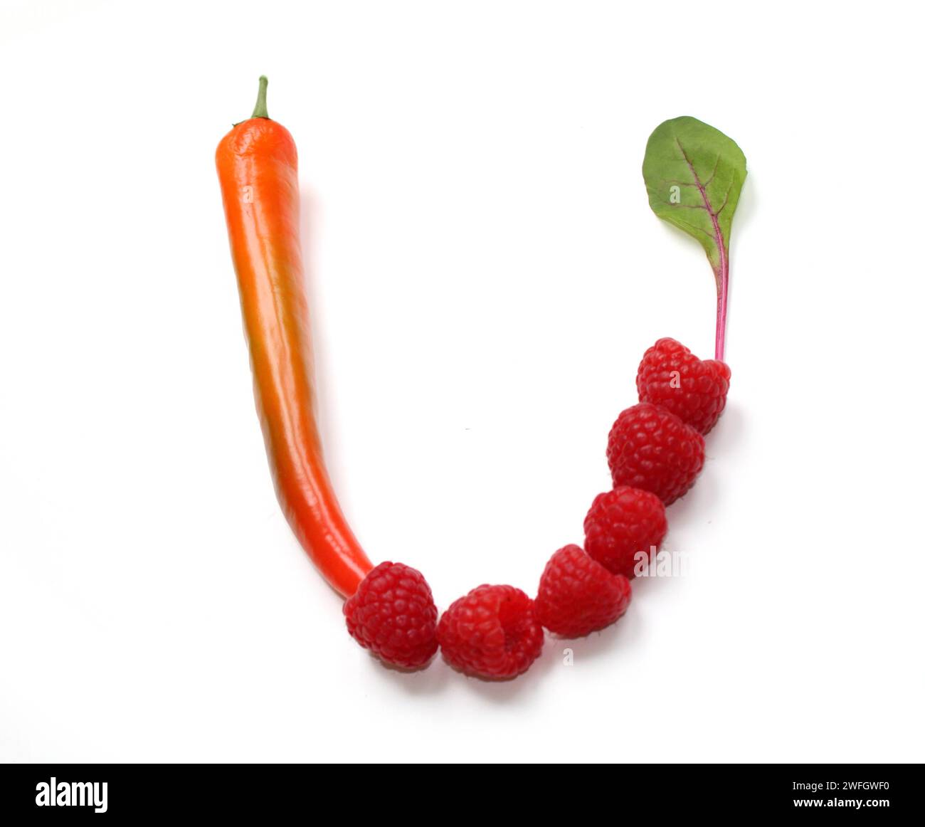 Letter U from green salad, raspberry, chili peppers alphabetic ABC ...