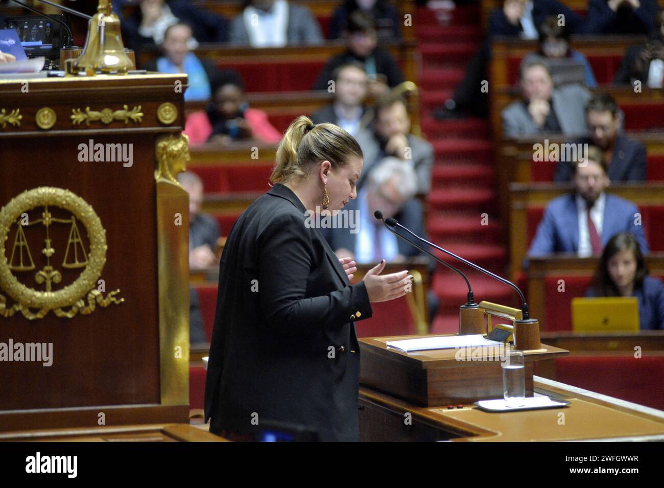 Paris, France. 31st Jan, 2024. Mathilde Panot, President of the NUPES ...