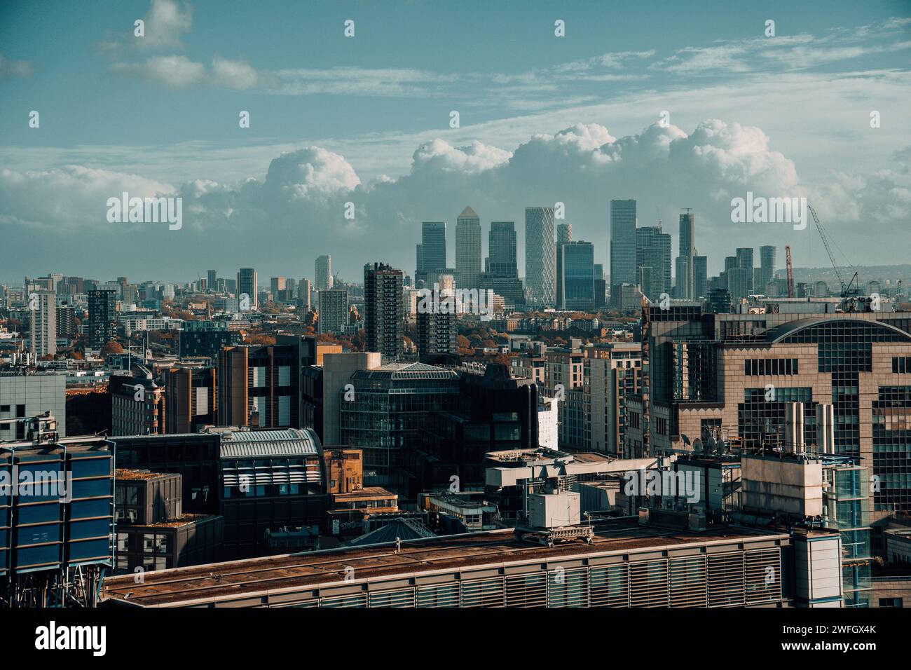A cityscape featuring a multitude of towering buildings and skyscrapers ...