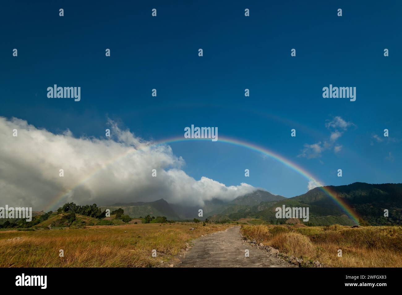 Dramatic sunset with rainwbow over Baru volcano, Panama's highest peak ...