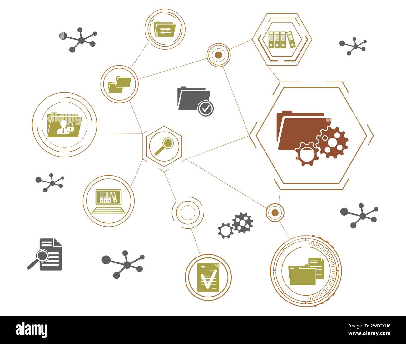 Concept of document management with connected icons Stock Photo - Alamy