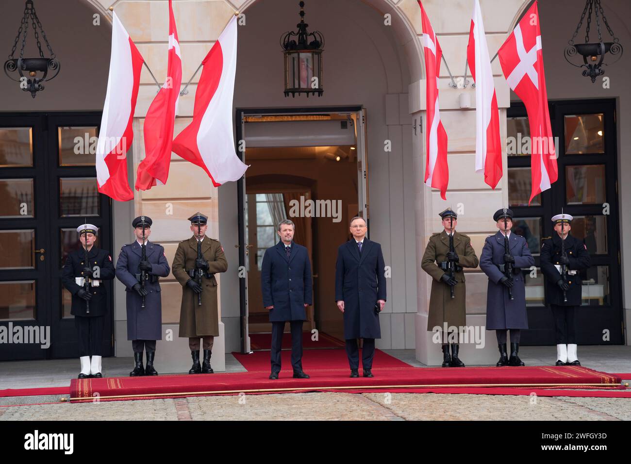 Denmarks King Frederik X and Polands President Andrzej Duda in front of ...