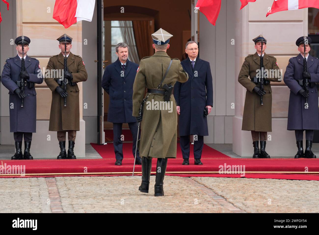 Denmarks King Frederik X and Polands President Andrzej Duda in front of ...