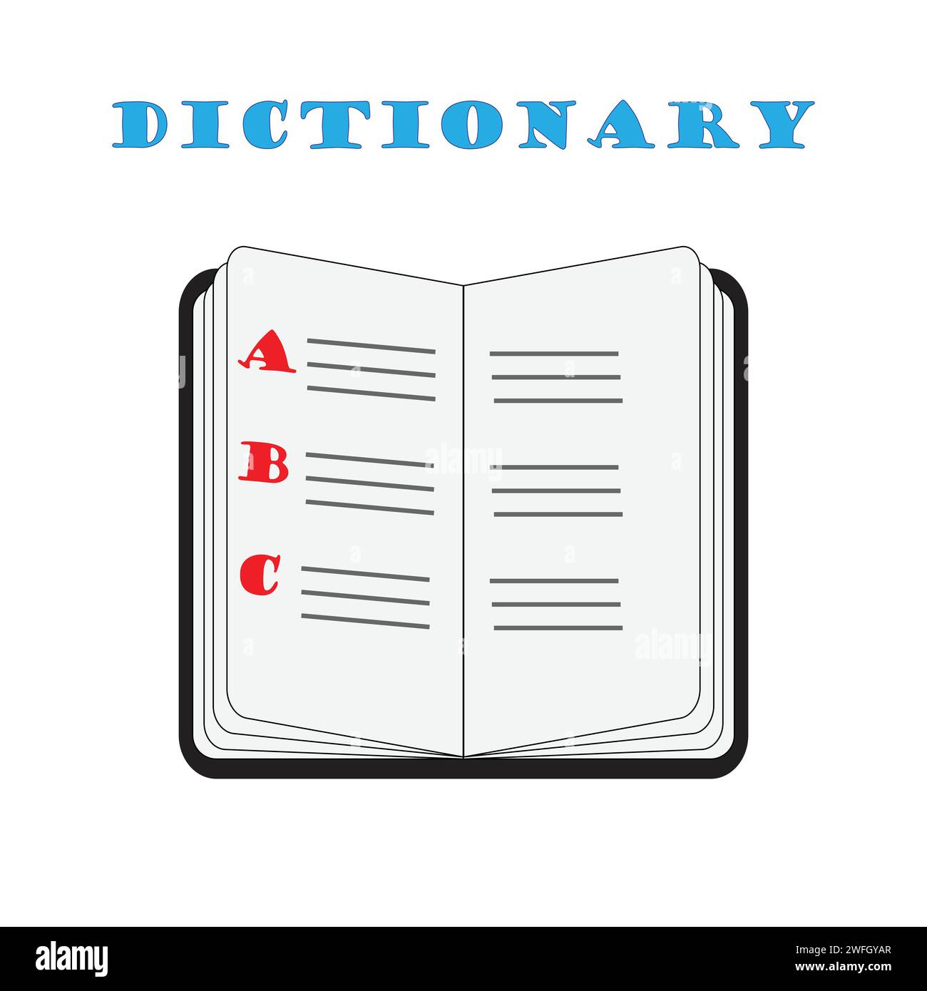 Open book with alphabet capital letters and the text dictionary Stock ...