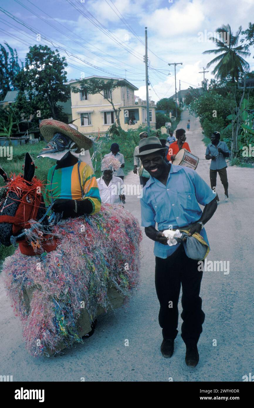 Barbados Bridgetown, a traditional Hobby Horse and attendants playing ...