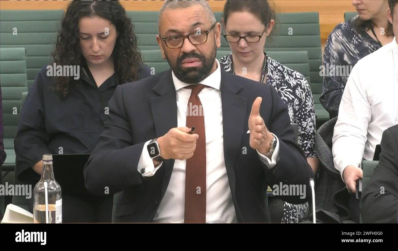 Home Secretary James Cleverly giving evidence to the Home Affairs ...