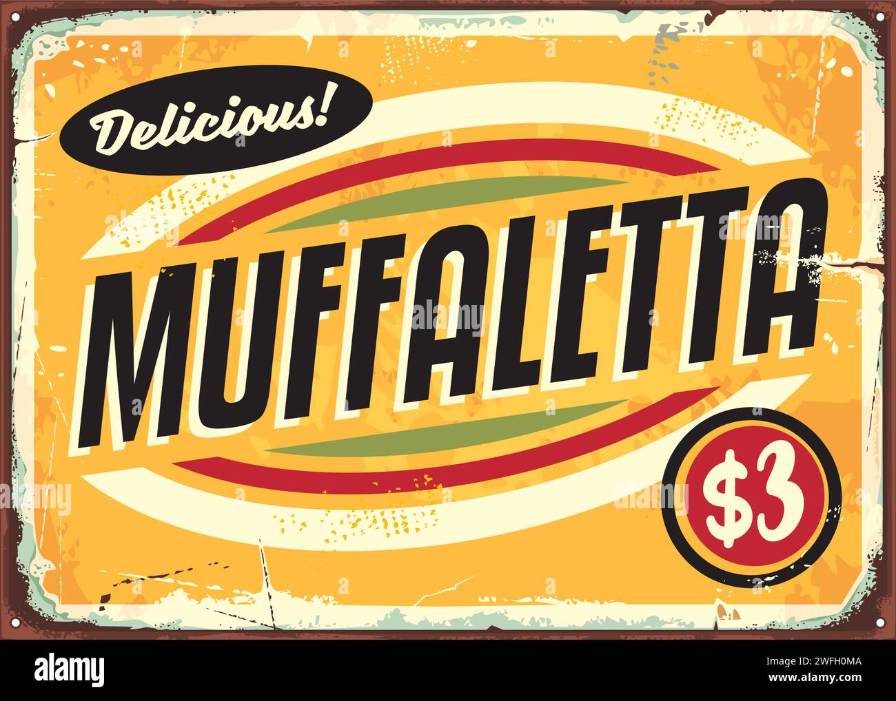 Muffaletta sandwich vintage poster. Retro tin sign advertisement for ...