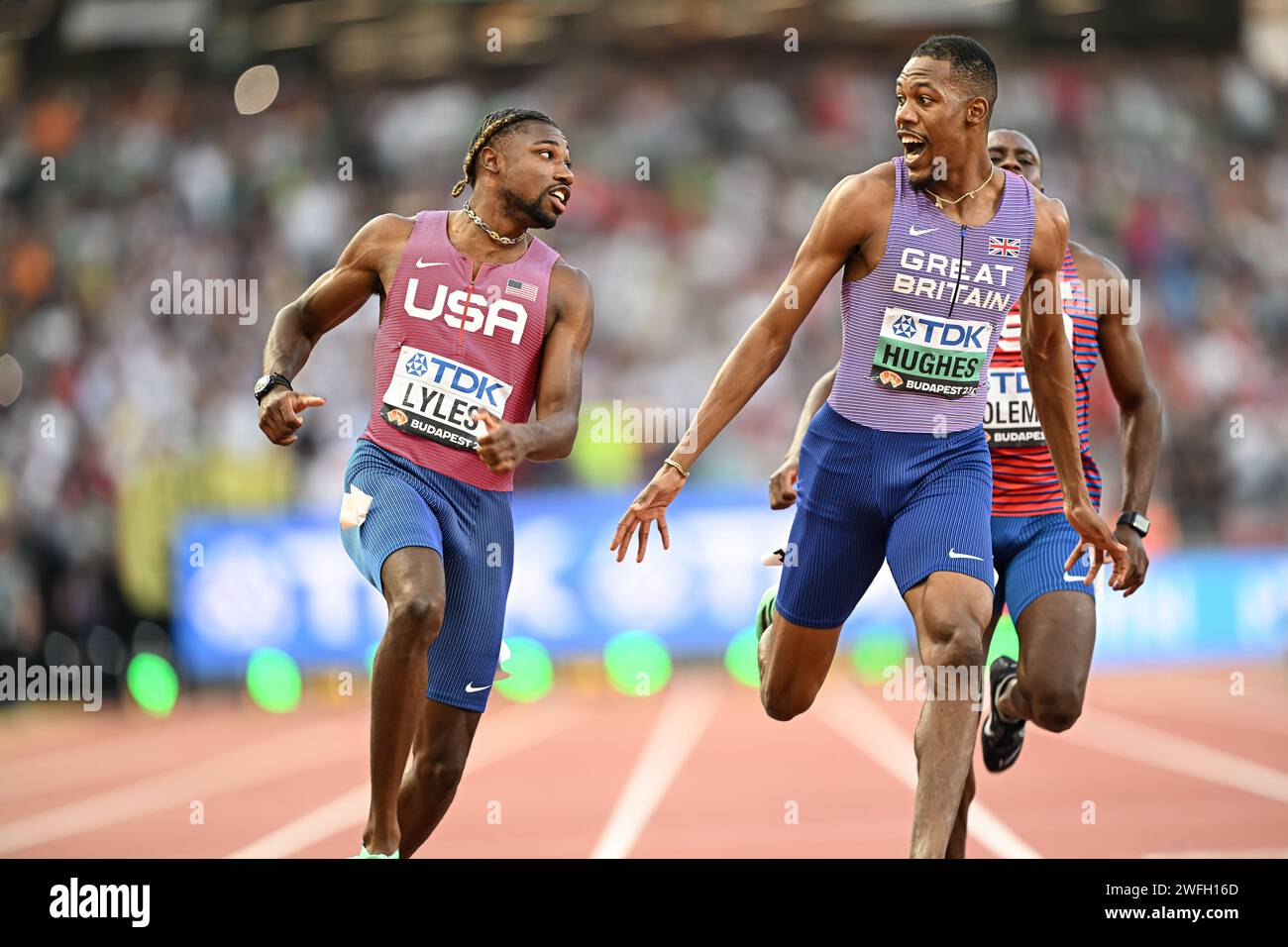 Noah LYLES winning in the 100 meters at the World Athletics ...