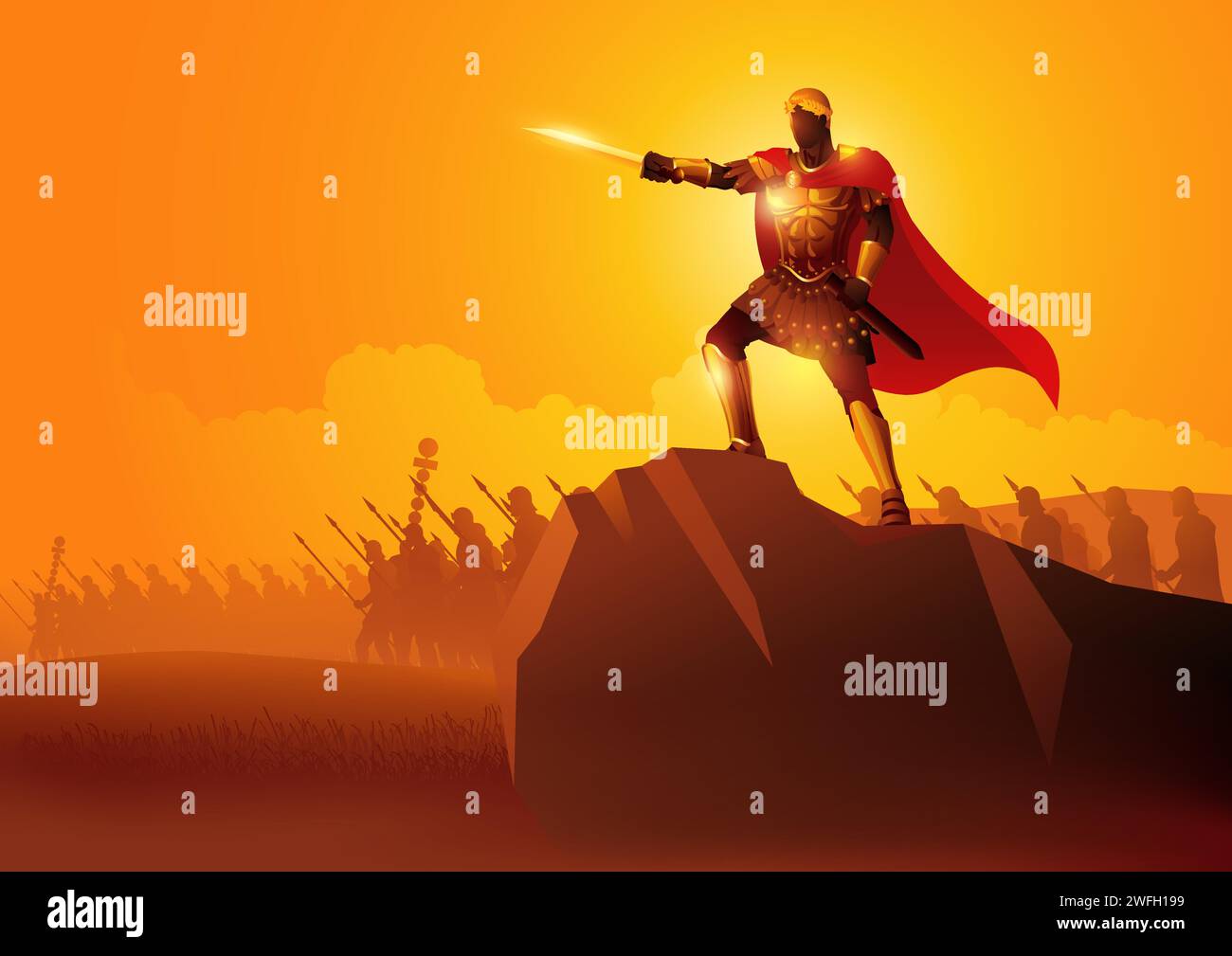 Vector illustration of Julius Caesar leads his Rome legionaries ...