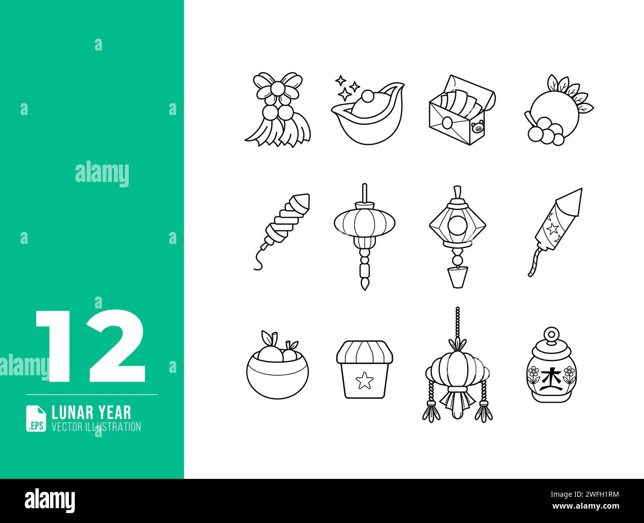 Hand drawn chinese new year doodle vector elements set. Lunar year ...
