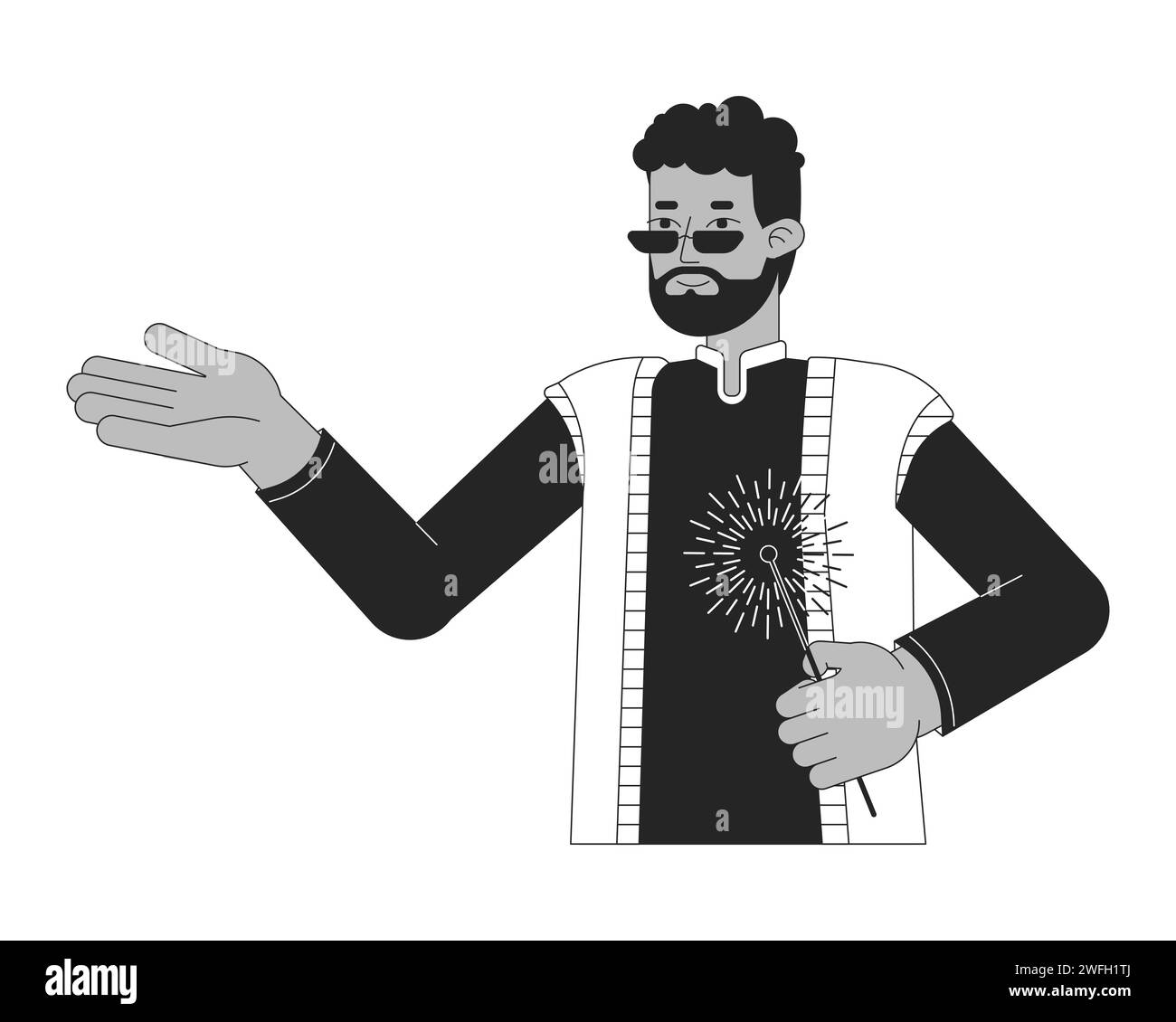 Dhoti kurta man holding sparkler black and white 2D line cartoon character Stock Vector Image ...