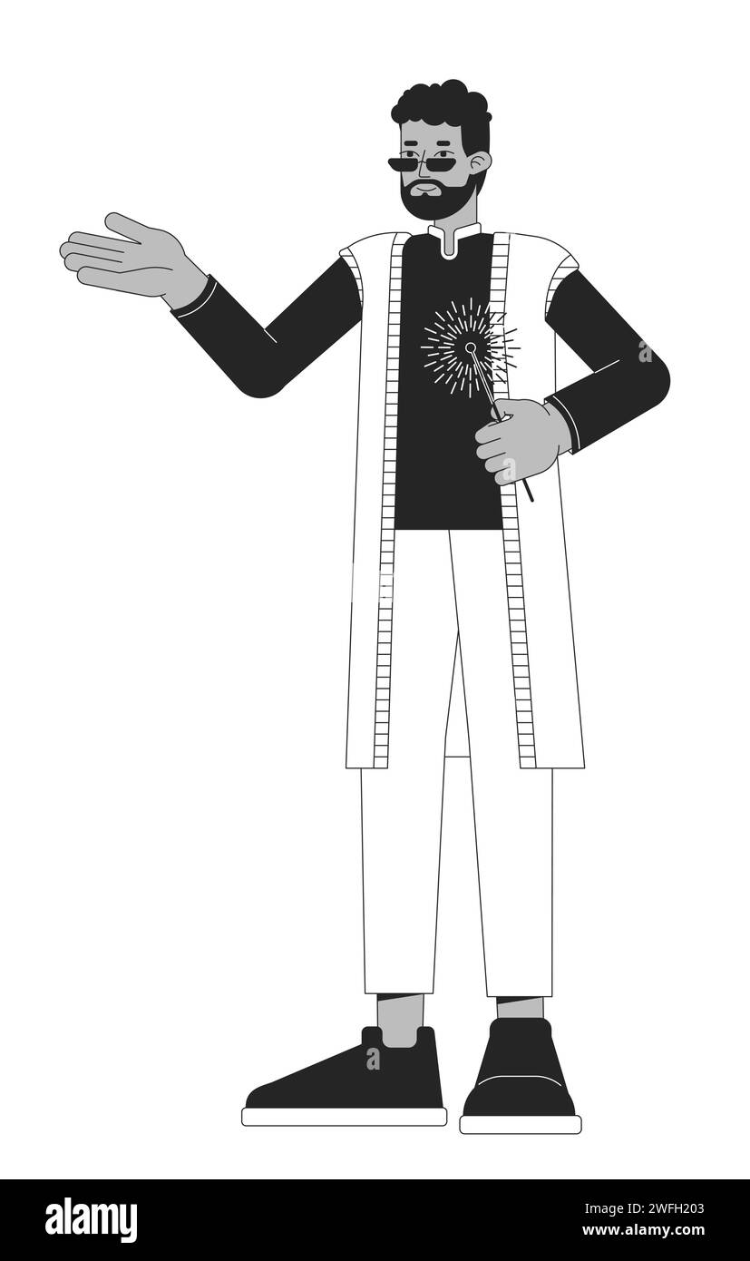 Dhoti kurta guy with bengal light black and white 2D line cartoon character Stock Vector Image ...