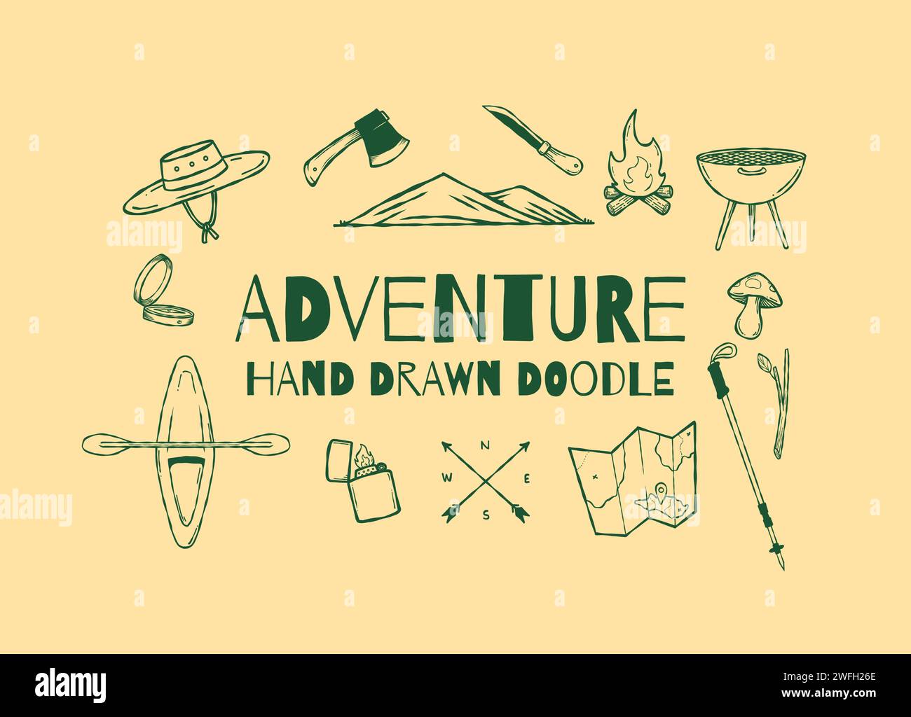 Hand drawn adventure doodle design elements vector illustration ...