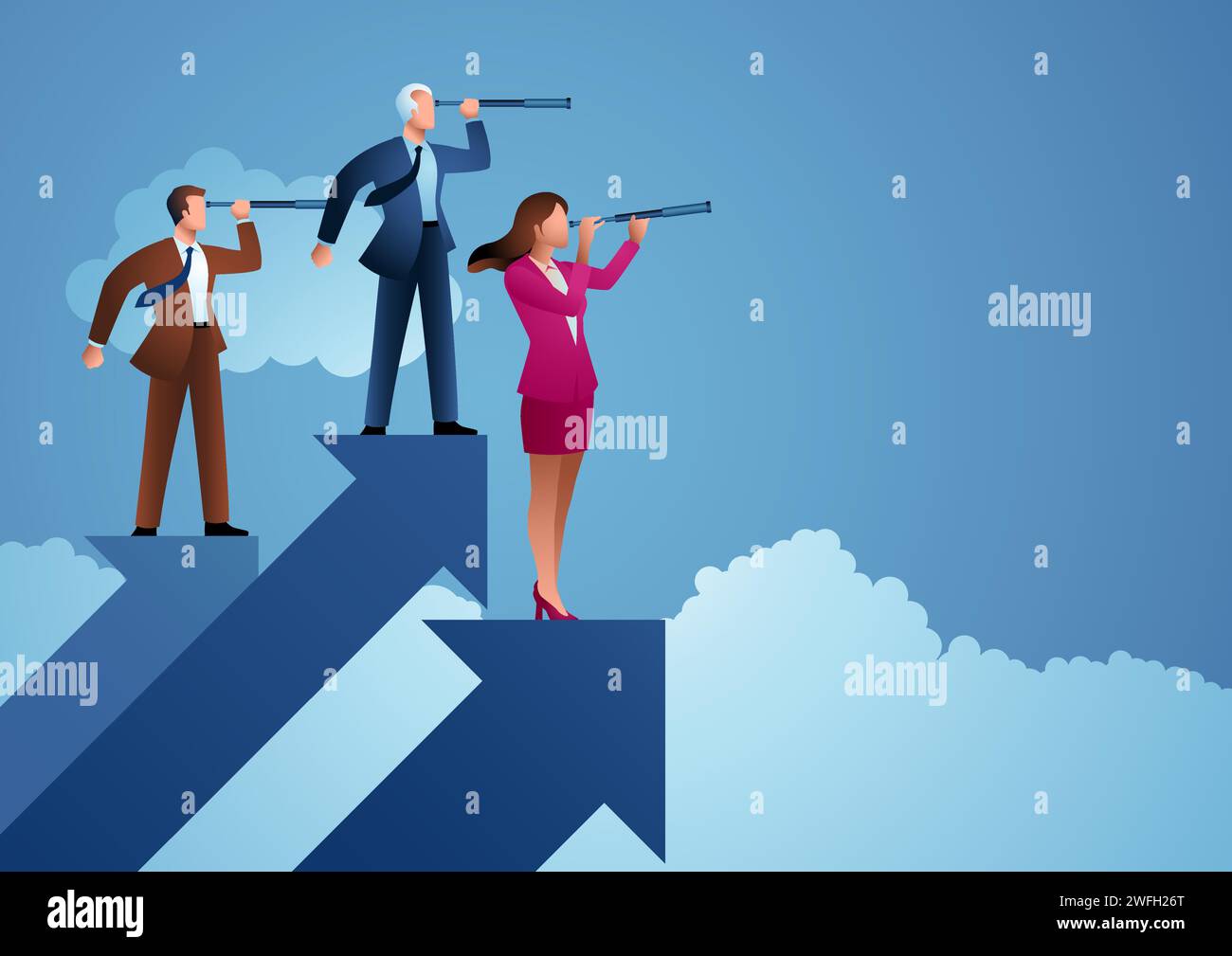 Vector illustration of businessmen and businesswoman on arrow symbol ...