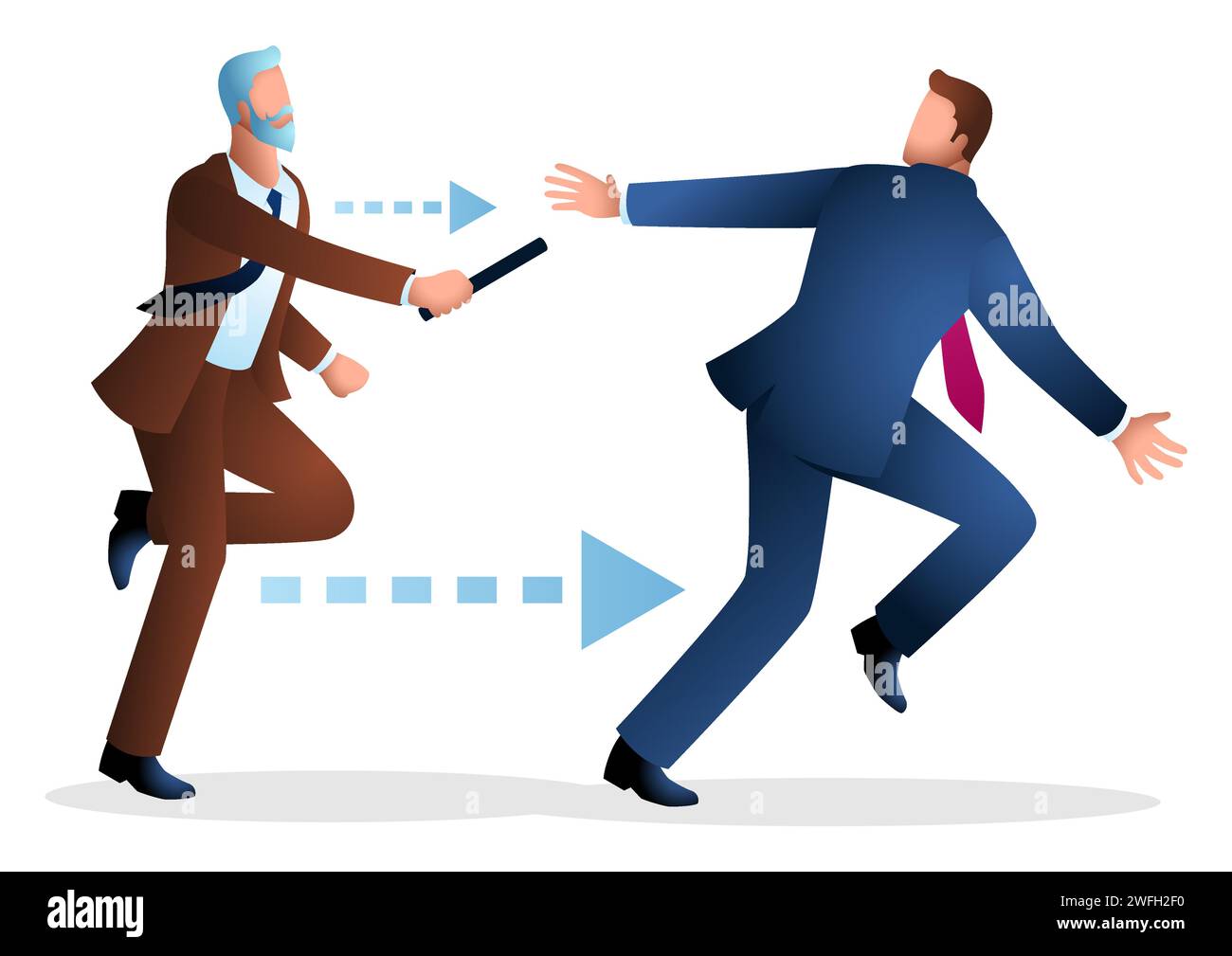 Older businessman passing baton to younger businessman in relay race ...