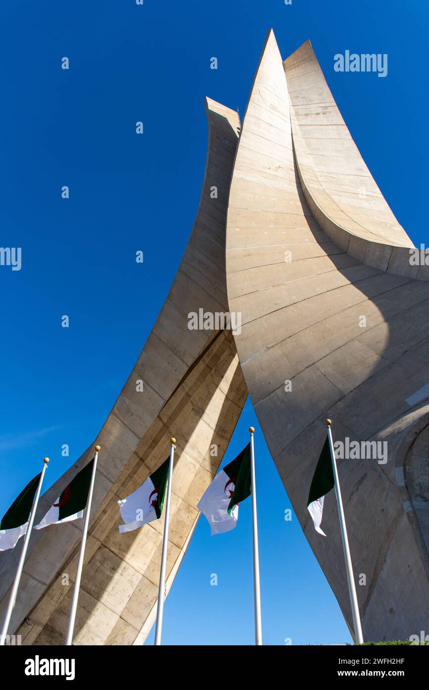 Low-angle view of Maqam Echahid monument the famous landmark in Algeria ...