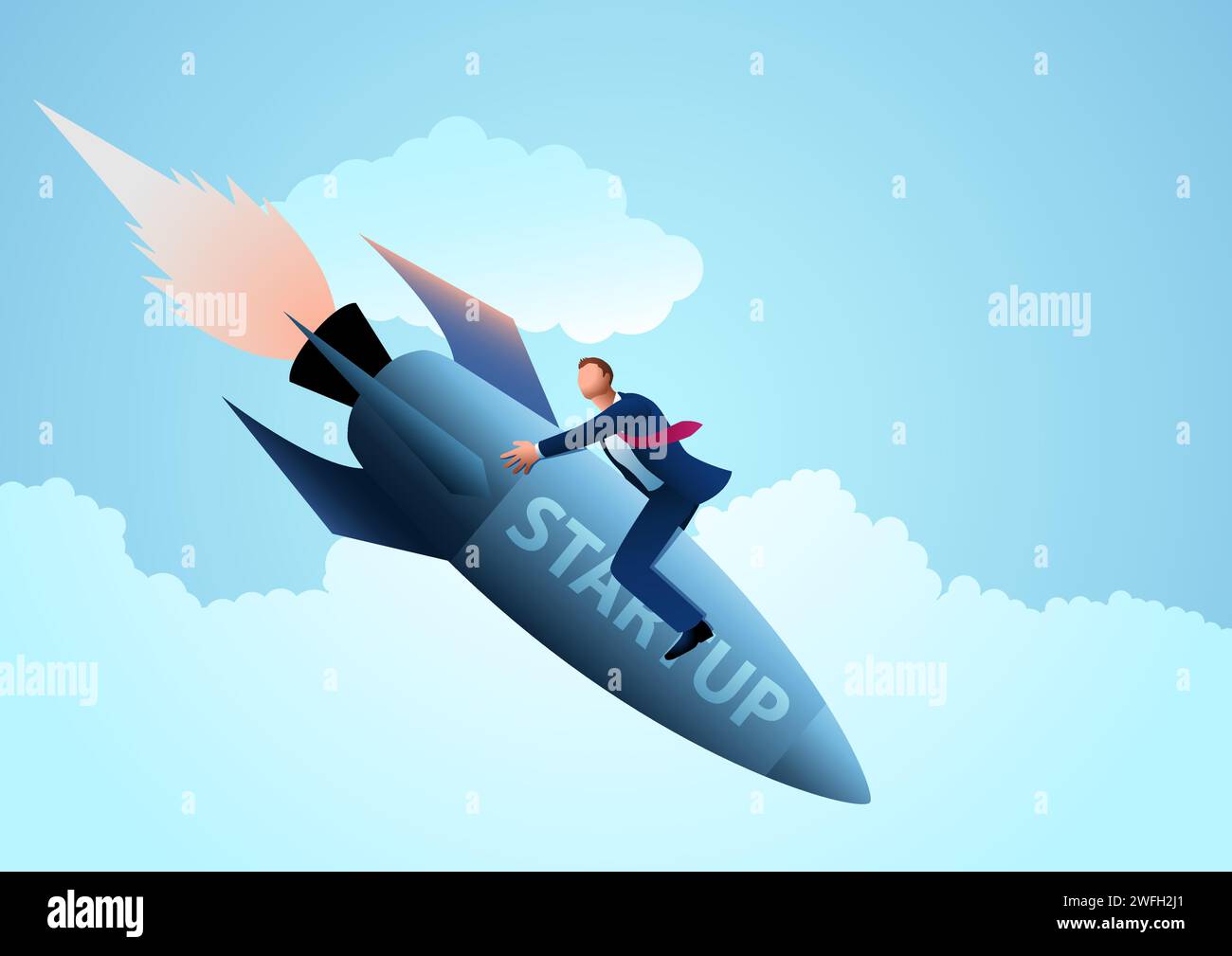 Vector illustration of a businessman on a falling startup rocket Stock ...