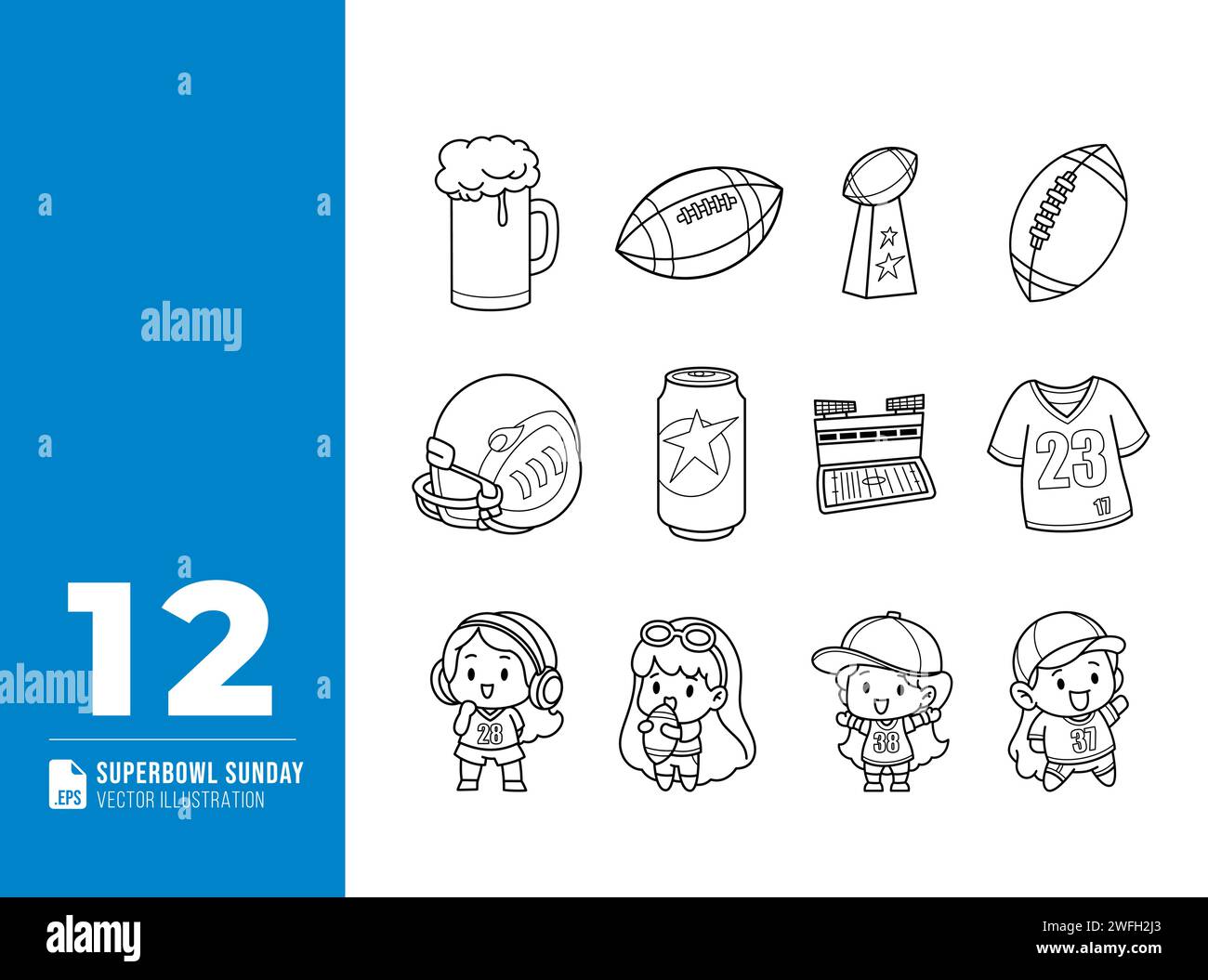 Hand drawn superbowl sunday celebration doodle vector elements set ...