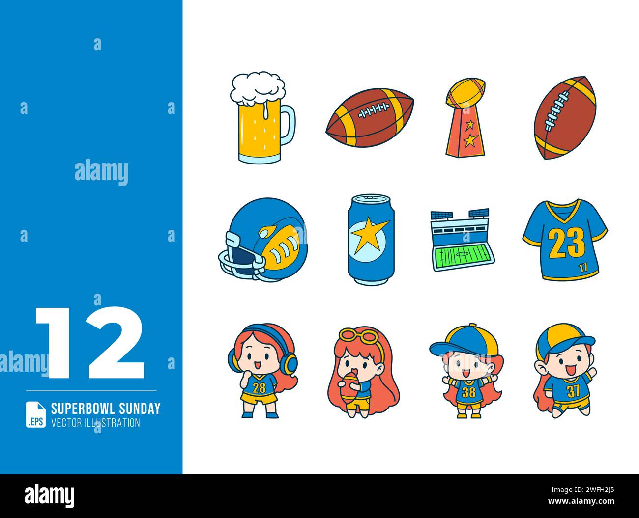 Hand drawn superbowl sunday celebration doodle vector elements set ...