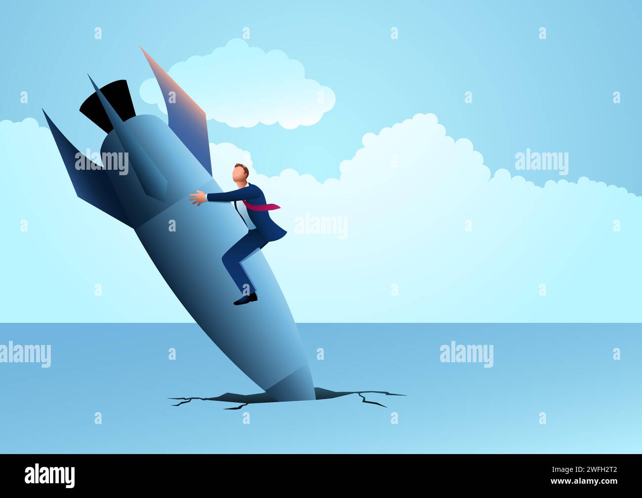 Vector illustration of a businessman on a crashed rocket Stock Vector ...