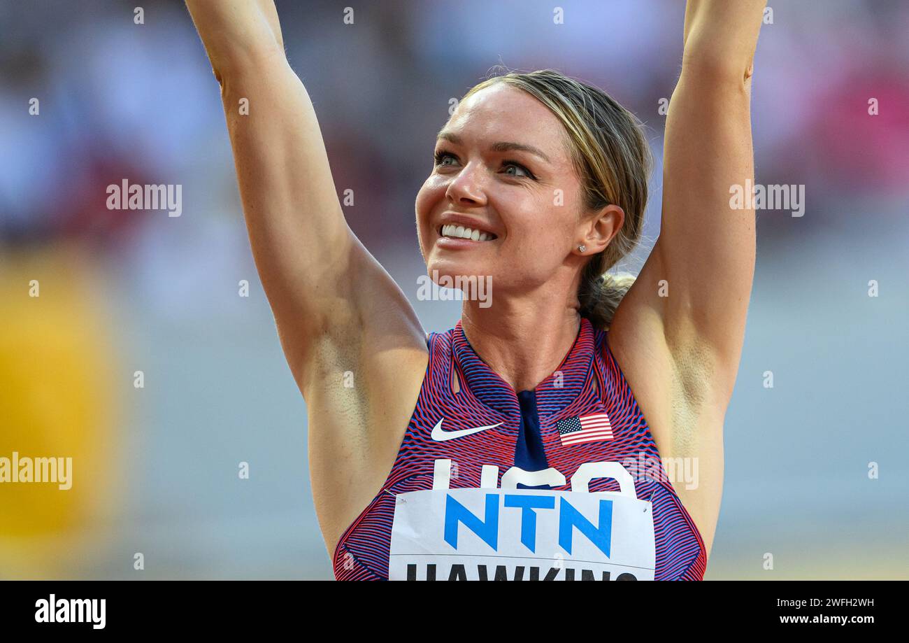 Chari HAWKINS participating in the heptathlon at the World Athletics ...