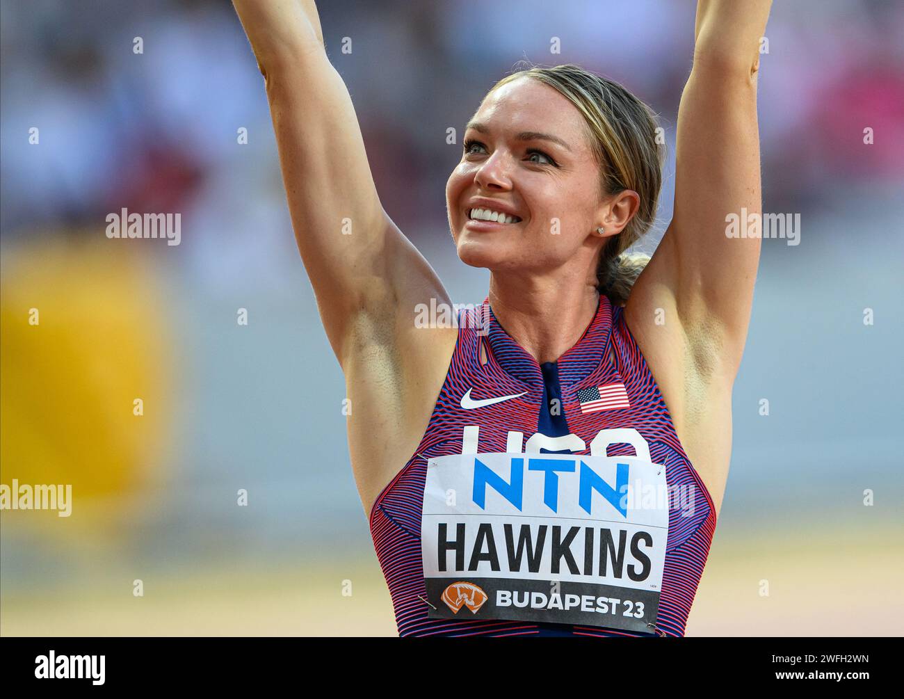 Chari HAWKINS participating in the heptathlon at the World Athletics ...