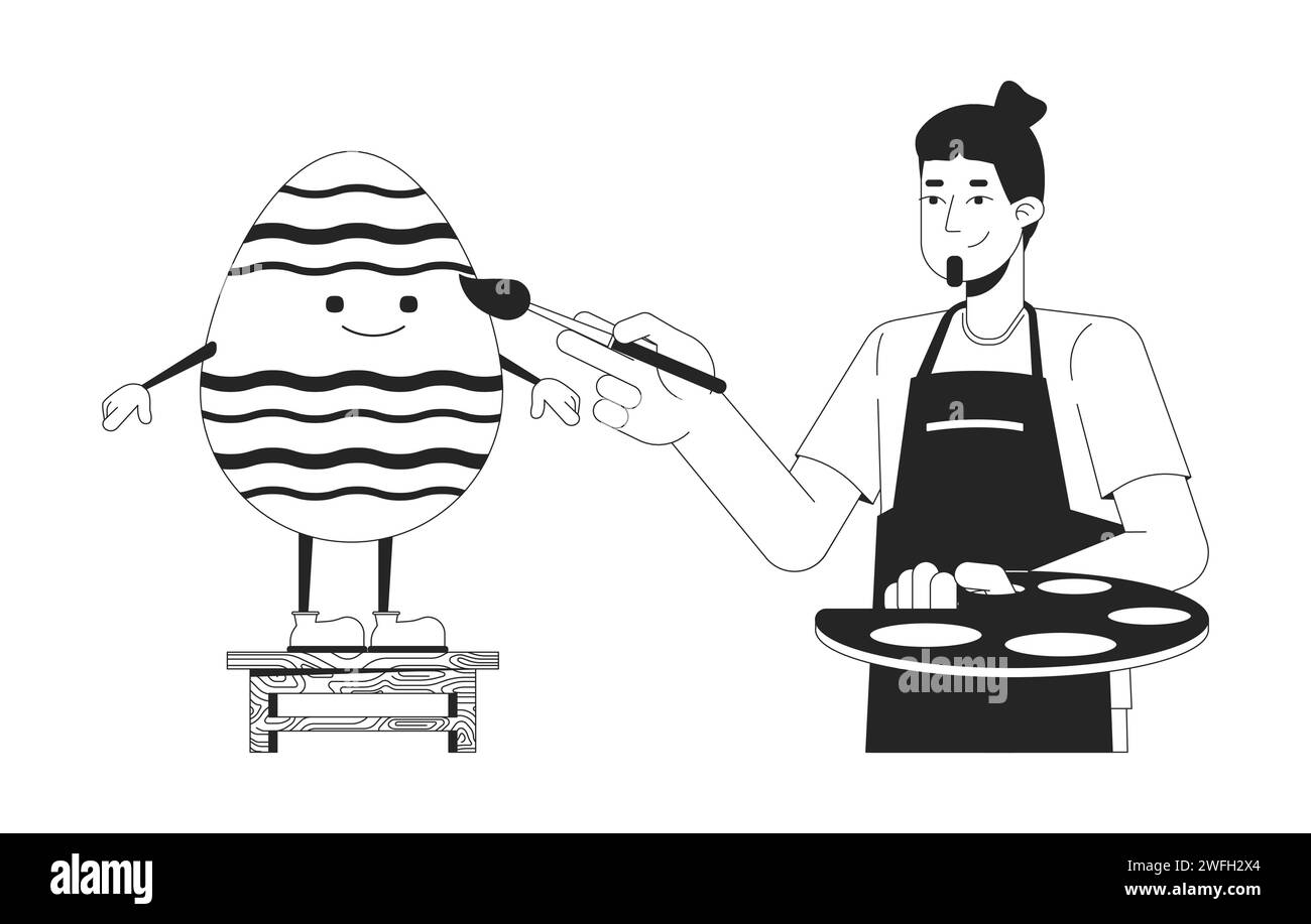 Easter eggs painting custom black and white 2D illustration concept ...