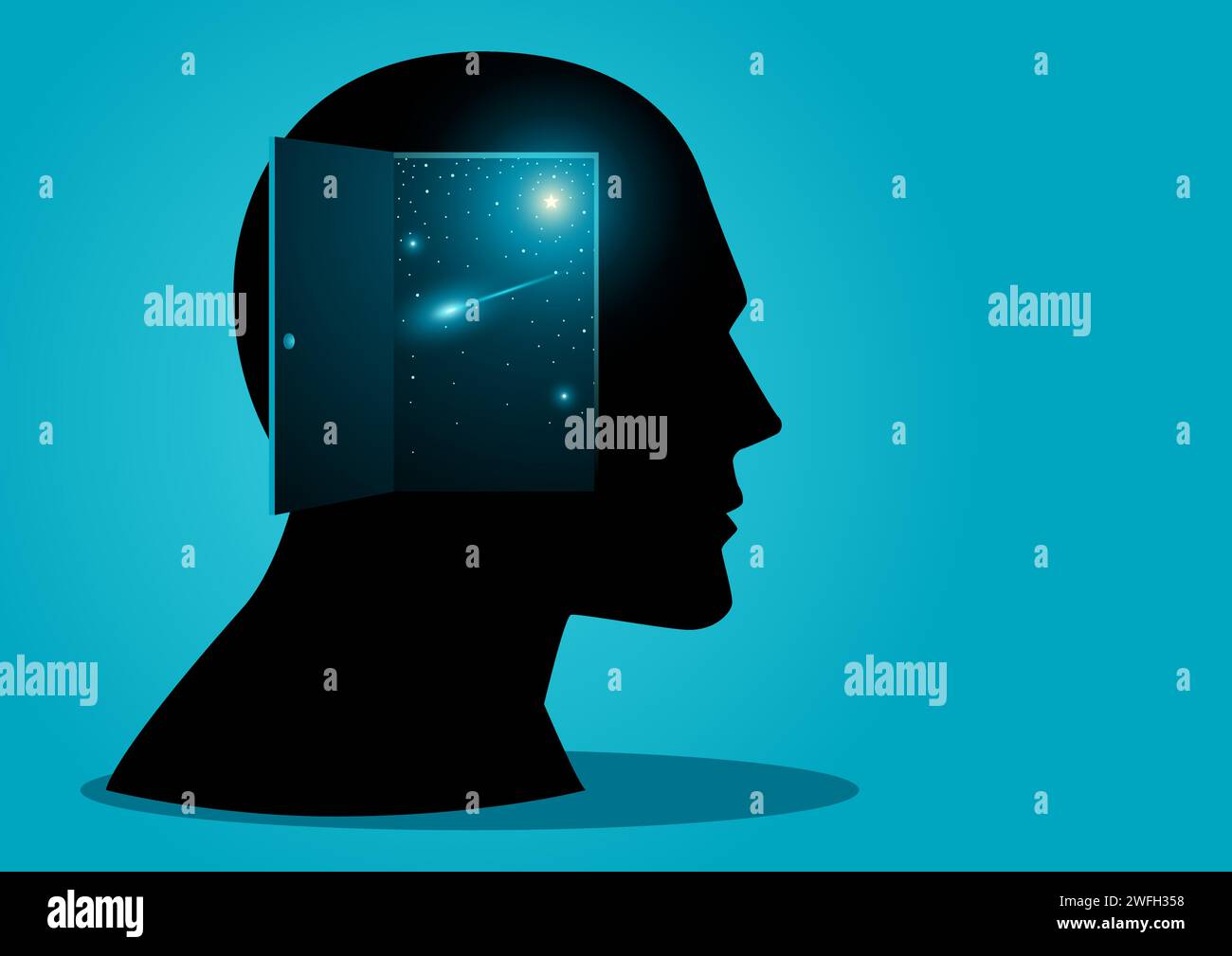 View of the vastness of outer space seen through from the opened door ...